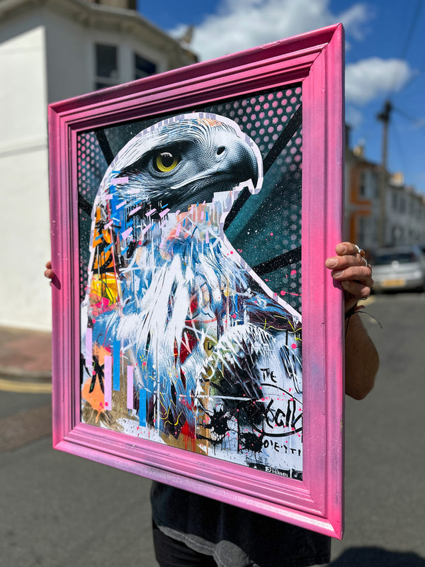 Hawk (Framed) 2025 - Original pop art inspired wood canvas in unique ...