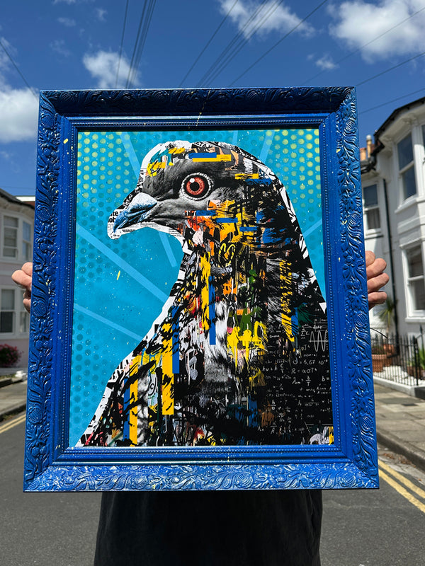 Pigeon (Framed) 2025 - Original pop art inspired wood canvas in unique ...